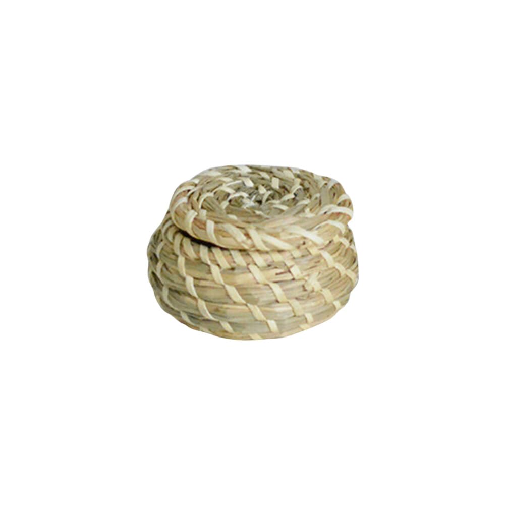 Wicker Basket with Lid, Round Woven Seagrass Basket, Handmade Round Rattan Box Seagrass Box Desktop Storage Basket Box for Home, Bathroom Decor