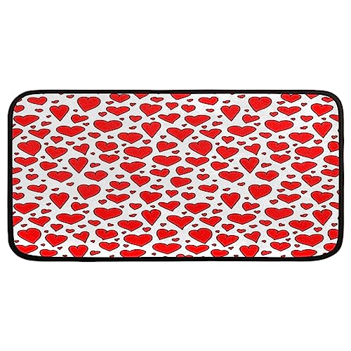 KOBLEN Red Love Heart Kitchen Rugs Non Slip Washable Absorbent Kitchen Mats 20x39 inch Cushioned Anti Fatigue Kitchen Floor Mats for in Front of Sink
