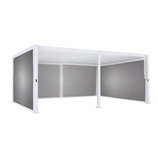 Gardesol 10×20 FT Aluminum Louvered Pergola Hardtop Adjustable Rainproof Gazebo with 4pcs 10FT Pull Down Privacy Screen Side Shade for Outdoor Patio Garden Deck Yard (White)