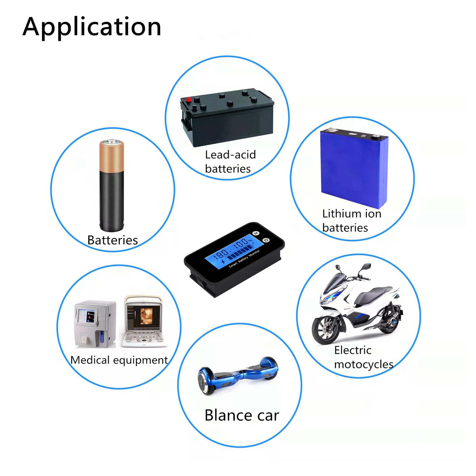IPX7 Waterproof Battery Monitor with Bracket 7-100V,Car Motorcycle Golf cart Battery Meter Digital Battery Capacity Remaining Capacity Percentage Tester with Buzzer Alarm and Temperature