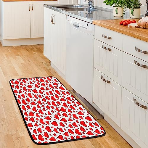 KOBLEN Red Love Heart Kitchen Rugs Non Slip Washable Absorbent Kitchen Mats 20x39 inch Cushioned Anti Fatigue Kitchen Floor Mats for in Front of Sink