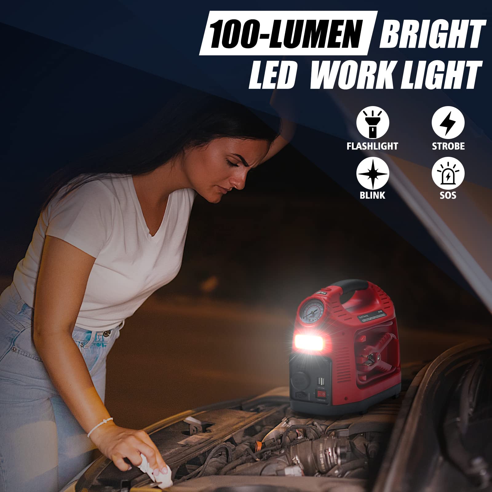 4-in-1 Car Jump Starter with Air Compressor 260 PSI Tire Inflator, 900A Peak Auto Battery Booster Jump Box(Up to 6.0L Gas or 3.0L Diesel Engine), Portable Power Station DC/USB Outlets