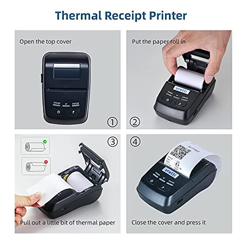 vretti Bluetooth Receipt Printer, 2inches 58mm Portable Direct Thermal Printer Compatible with Android,Windows, Mini Wireless Mobile USB POS Printer for Restaurant Retail, Sales, Kitchen, Hotel
