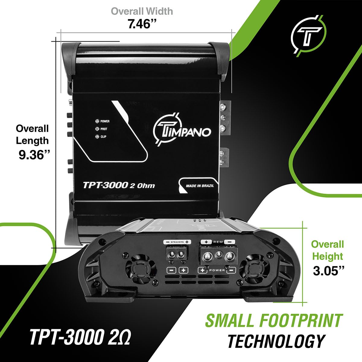 Timpano TPT-3000 2 Ohm Compact Amplifier 3000 Watts, 1 Channel, Full Range Amp Class D for The Installation of Car Speakers, Loudspeakers, Drivers and Tweeters on Car Audio Systems