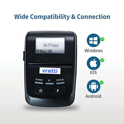vretti Bluetooth Receipt Printer, 2inches 58mm Portable Direct Thermal Printer Compatible with Android,Windows, Mini Wireless Mobile USB POS Printer for Restaurant Retail, Sales, Kitchen, Hotel