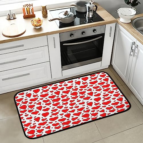 KOBLEN Red Love Heart Kitchen Rugs Non Slip Washable Absorbent Kitchen Mats 20x39 inch Cushioned Anti Fatigue Kitchen Floor Mats for in Front of Sink