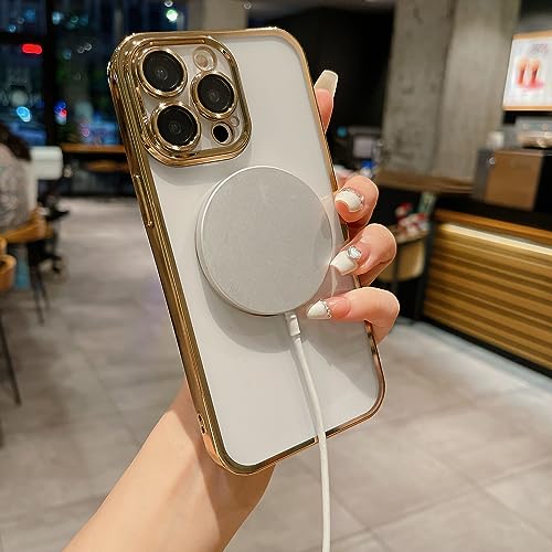 Mangix for iPhone 13 Pro Max Case,Magnetic Clear [Compatible with MagSafe] Camera Lens Protector Plating Luxury Cover for Women Girls Soft TPU Shockproof for Apple iPhone 13 Pro Max 6.7inch
