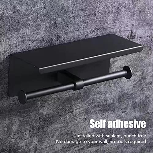 Stainless Steel Toilet Paper Holder with Shelf Self Adhesive Punch Toilet Paper Shelf Roll Holder for Bathroom (K10 Black)
