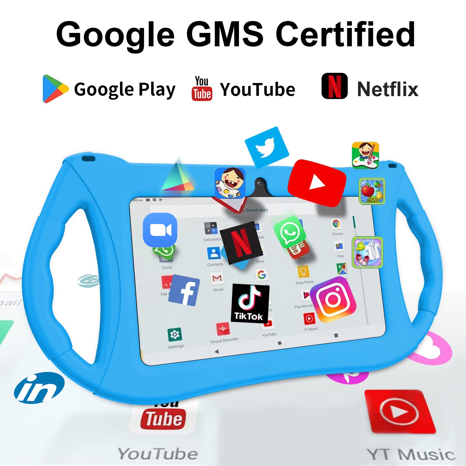 RliyOliy Kids Tablet, 7 inch Android 12 Tablet for Kids, 3GB RAM 32GB ROM Toddler Tablet with Bluetooth, WiFi, GMS, Parental Control, Dual Camera, Educational, Games(Blue)