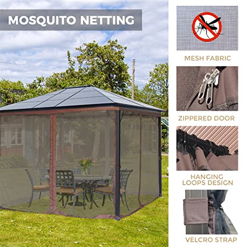 12 Ft. X 10 Ft. Outdoor Aluminum Gazebo with Hardtop Netting for Lawn, Backyard