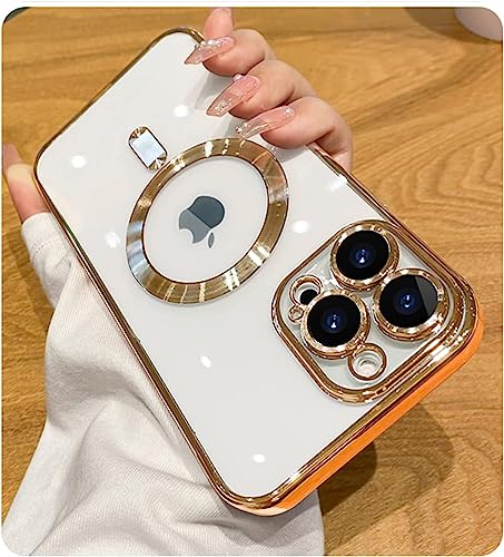 Mangix for iPhone 13 Pro Max Case,Magnetic Clear [Compatible with MagSafe] Camera Lens Protector Plating Luxury Cover for Women Girls Soft TPU Shockproof for Apple iPhone 13 Pro Max 6.7inch