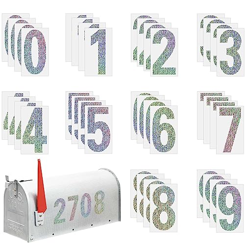 Reflective Mailbox Numbers for Outside, 4 Sets Large 4 inch 0-9 Self Adhesive Address Numbers for House Doors (4 inch, Multi)