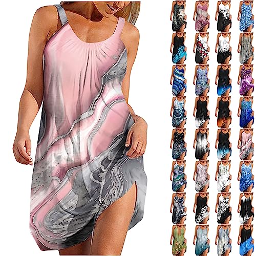 Warehouse Clearance Summer Beach Dress for Women Strappy Empire Waist Floral Print Sleeveless Loose Flowy Mini Sundress Shift Tunic Dress