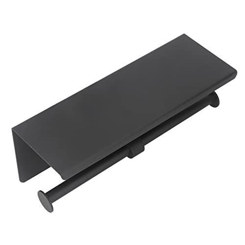 Stainless Steel Toilet Paper Holder with Shelf Self Adhesive Punch Toilet Paper Shelf Roll Holder for Bathroom (K10 Black)
