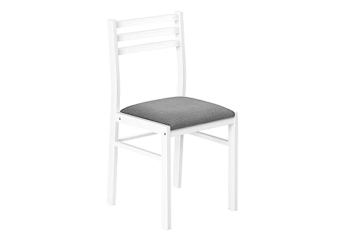 Monarch Specialties I 1011 Dining Table Set, 3pcs Set, Small, 35" Drop Leaf, Kitchen, White Metal and Laminate, Grey Fabric, Contemporary, Modern