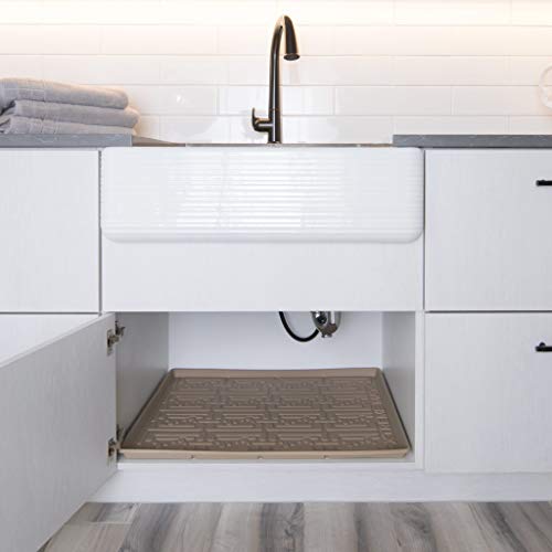 Xtreme Mats - Waterproof Under Sink Mat for Kitchen, Pick Your Size - 34" 1/4 x 22 1/4 - Kitchen Cabinet Shelf Protector, Flexible Under Kitchen Sink Drip Tray Liner - CM-36-BEIGE