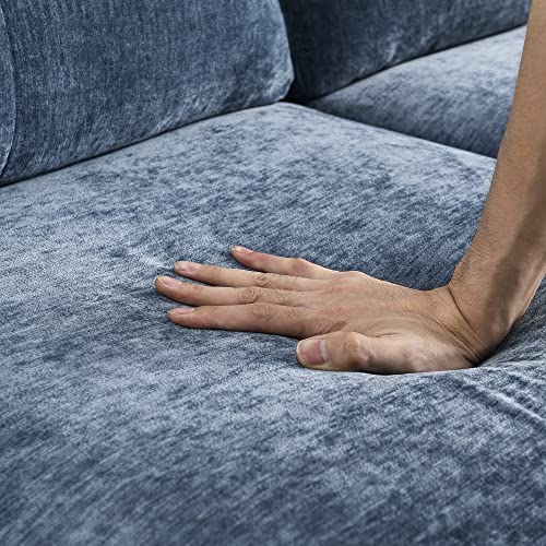 SZUBEE Modern 80” Convertible Sectional Couch, 3 Seats L-Shape Sofa with Removable Cushions and Pocket, Rubber Wood Legs, Navy