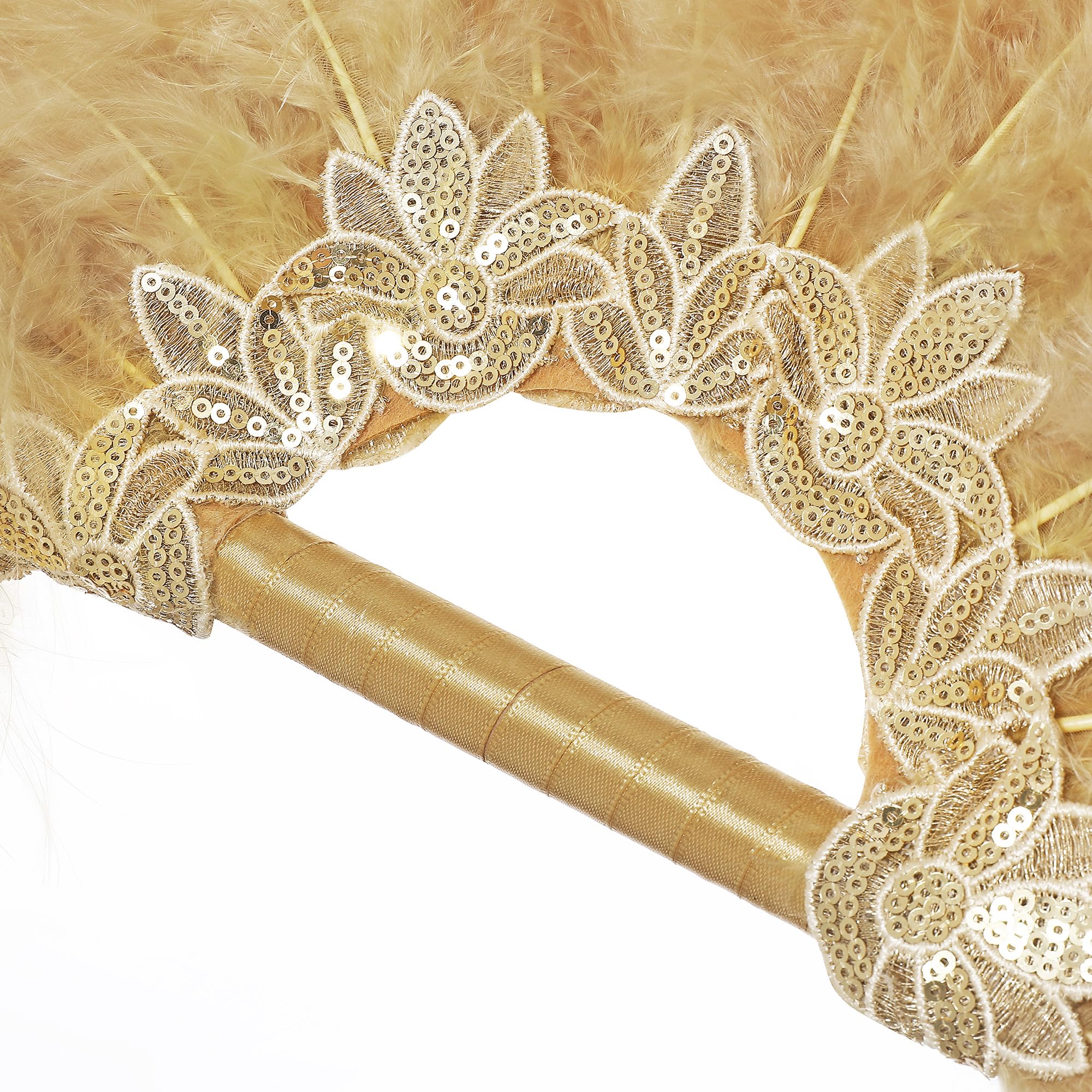 BABEYOND 1920s Marabou Feather Fan - Vintage Handheld Fan Bridal Feather Bouquet Bridesmaids Fan for Wedding (Yellow)