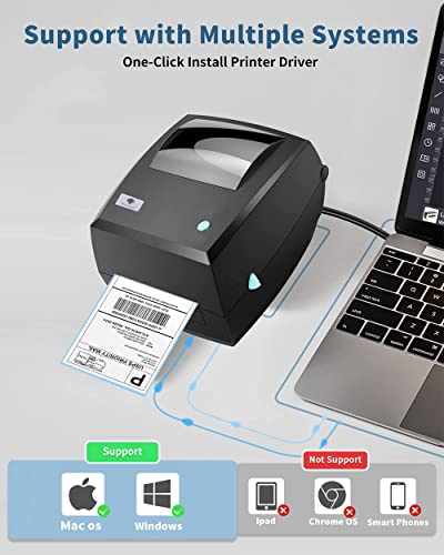 Shipping Label Printer for Shipping Packages, Desktop Thermal Label Printer for Small Business, Address Barcode Printer Compatible with UPS FedEx USPS Etsy Shopify Ebay DHL, Roll/Fanfold 4x6 Labels