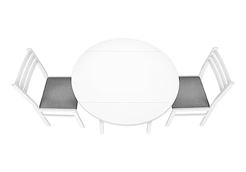 Monarch Specialties I 1011 Dining Table Set, 3pcs Set, Small, 35" Drop Leaf, Kitchen, White Metal and Laminate, Grey Fabric, Contemporary, Modern