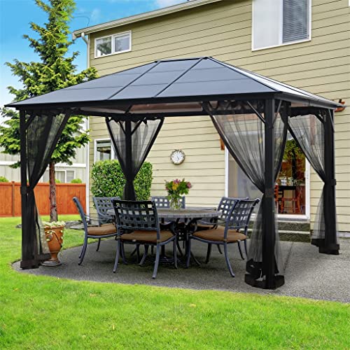 12 Ft. X 10 Ft. Outdoor Aluminum Gazebo with Hardtop Netting for Lawn, Backyard