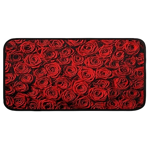 KOBLEN Red Rose Kitchen Rugs Non Slip Washable Absorbent Kitchen Mats 20x39 inch Cushioned Anti Fatigue Kitchen Floor Mats for in Front of Sink