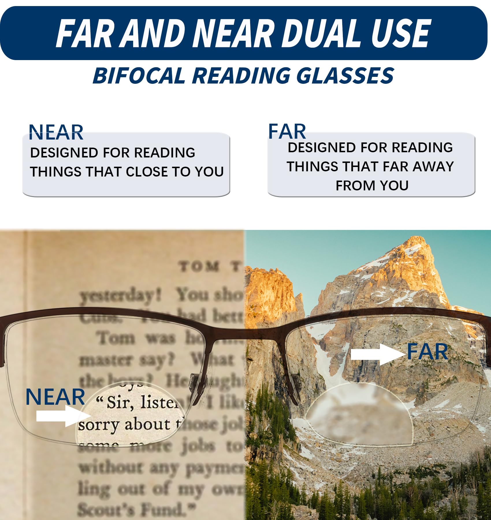 JJWELL 3 Pack Bifocal Reading Glasses for Men Blue Light Blocking, Anti Eyestrain/ Dryness/ UV Spring Hinge Bifocal Readers for Men with Pouches, Half Metal Eyeglasses (1.75)