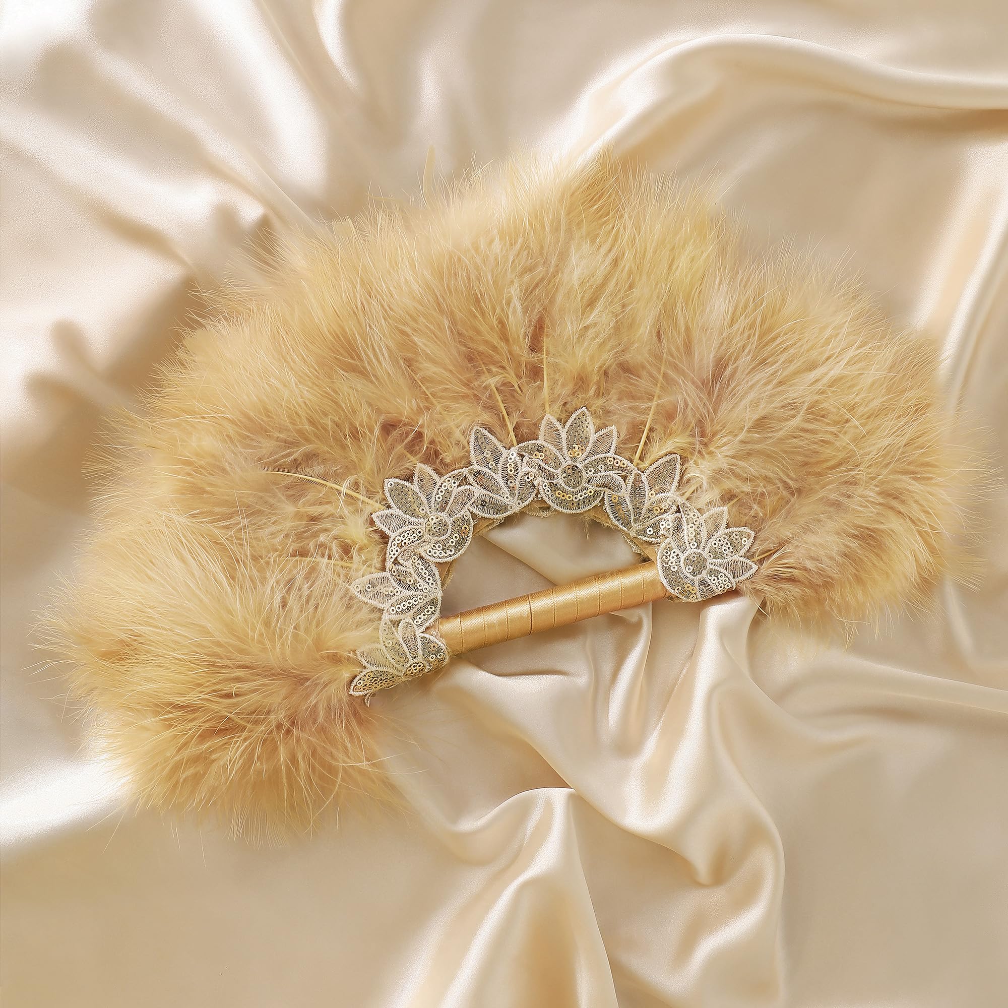 BABEYOND 1920s Marabou Feather Fan - Vintage Handheld Fan Bridal Feather Bouquet Bridesmaids Fan for Wedding (Yellow)