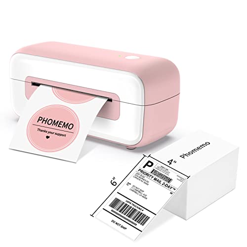 Phomemo Thermal Label Printer, with Label Holder and Pack of 500 4x6 Fan-fold Labels, Pink Direct USB Thermal 4×6 Shipping Label Printer Maker, PM-246s Series