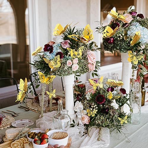 Butterfly Decorations - 48 Pcs, 4 Styles, 3D Wall Decor, Gold, Baby Shower, Flower Arrangements