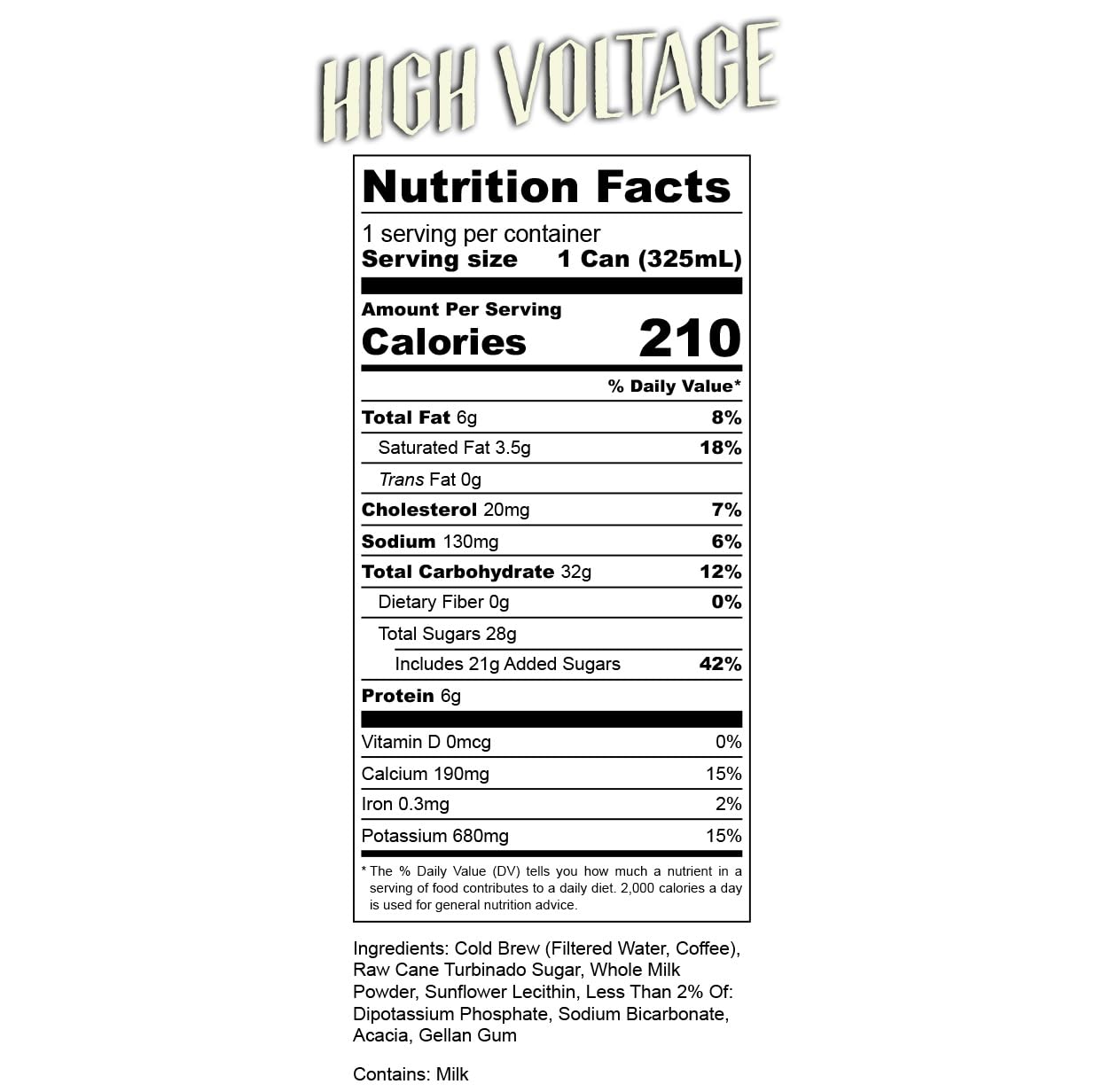 Bones Coffee Company High Voltage Brewed Latte Coffee in a Can, Ready to Drink Coffee, Sweet and Creamy Flavor (11 Fl Oz, 4 Pack)