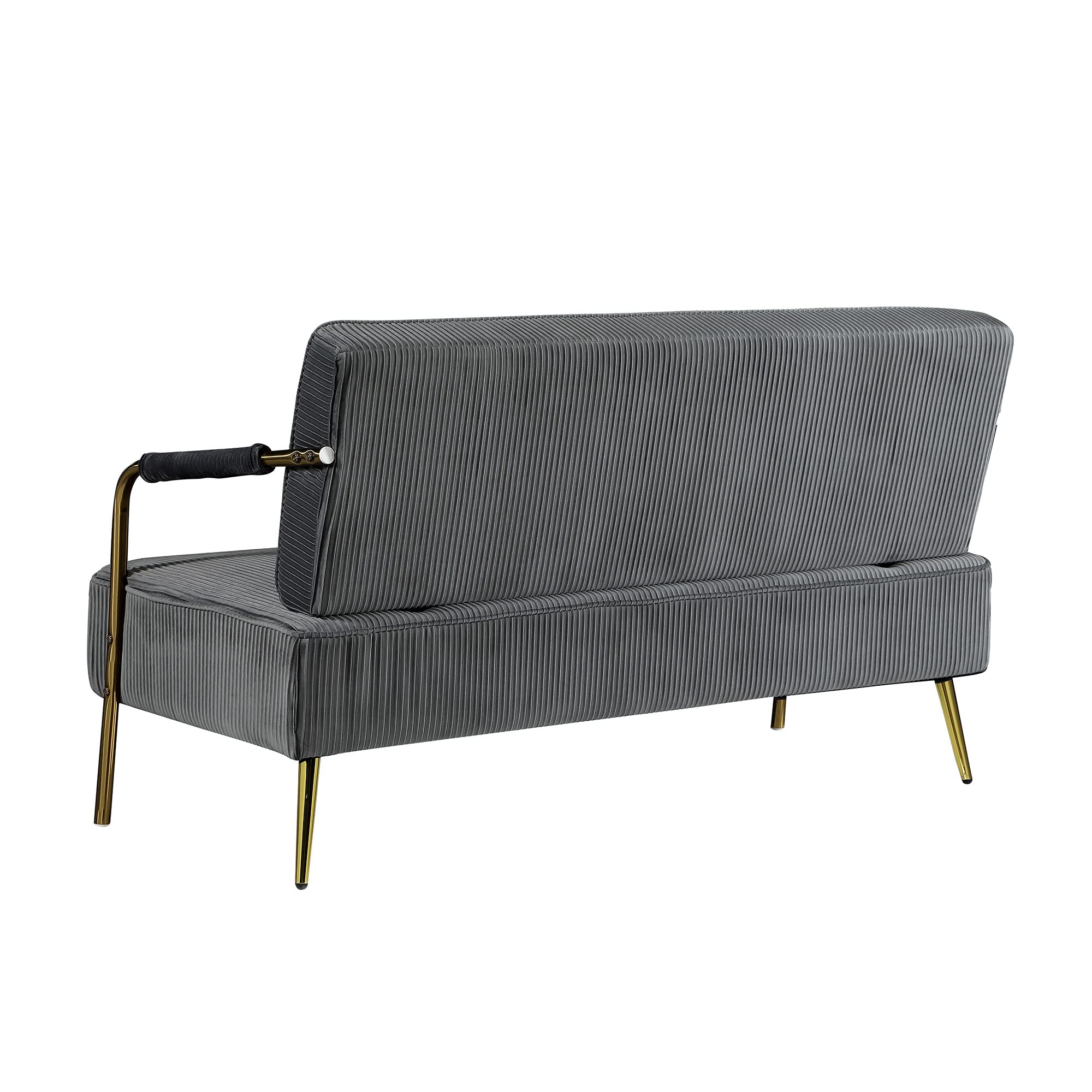 KAIBIJI Velvet Loveseat Sofa Couch,56” Modern Upholstered Sofa Pleated Velvet Loveseat Comfy 2 Seater Small Sofa Couch with Gold Metal Legs for Bedroom Living Room Small Spaces (Grey)