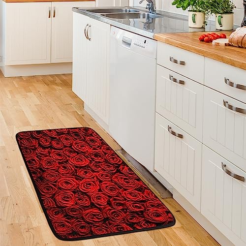 KOBLEN Red Rose Kitchen Rugs Non Slip Washable Absorbent Kitchen Mats 20x39 inch Cushioned Anti Fatigue Kitchen Floor Mats for in Front of Sink