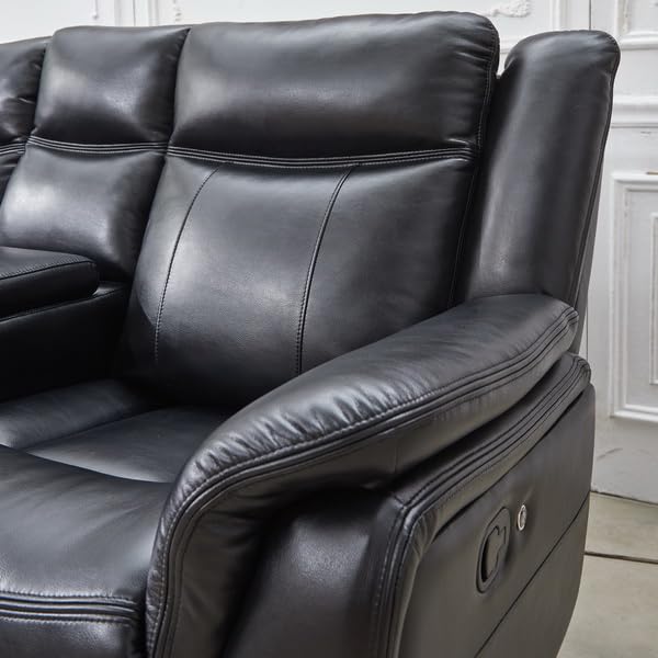 ERYE Sectional Sofa PU Leather Upholstered Corner Couch with 2 Manual Reclining Motion Chaise, Black led Light Strip