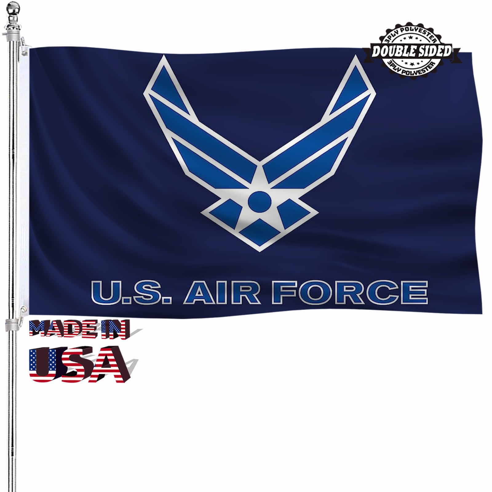 3x5 US Air Force Wings Military Flag Outdoor Double Sided Heavy Duty USAF Wings Flags 3 Ply Thick Polyester Material with 2 Metal Grommets 4 Rows of Stitching United States Airforce Wing Flags