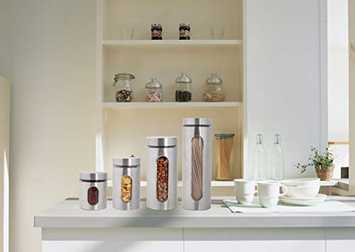 PENGKE Canisters Set,4 Piece Silver Stainless Steel Canister Set with Glass Windows,Perfect for Kitchen Canning Cereal,Pasta,Sugar,Beans,Spice