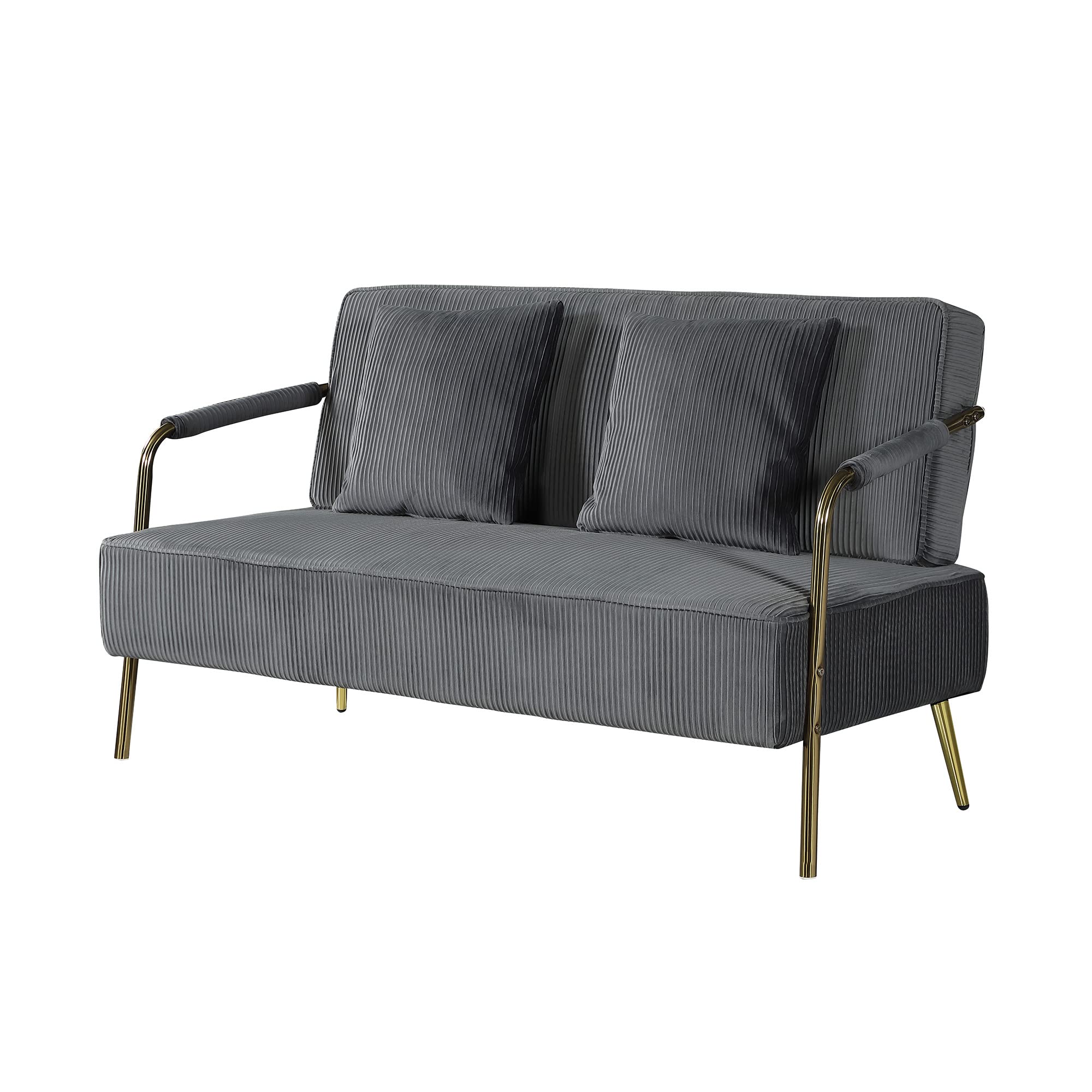 KAIBIJI Velvet Loveseat Sofa Couch,56” Modern Upholstered Sofa Pleated Velvet Loveseat Comfy 2 Seater Small Sofa Couch with Gold Metal Legs for Bedroom Living Room Small Spaces (Grey)