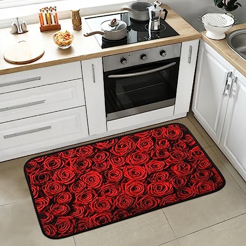 KOBLEN Red Rose Kitchen Rugs Non Slip Washable Absorbent Kitchen Mats 20x39 inch Cushioned Anti Fatigue Kitchen Floor Mats for in Front of Sink
