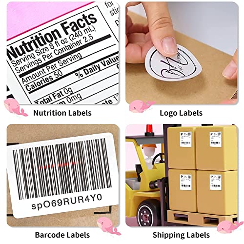 Phomemo Thermal Label Printer, with Label Holder and Pack of 500 4x6 Fan-fold Labels, Pink Direct USB Thermal 4×6 Shipping Label Printer Maker, PM-246s Series