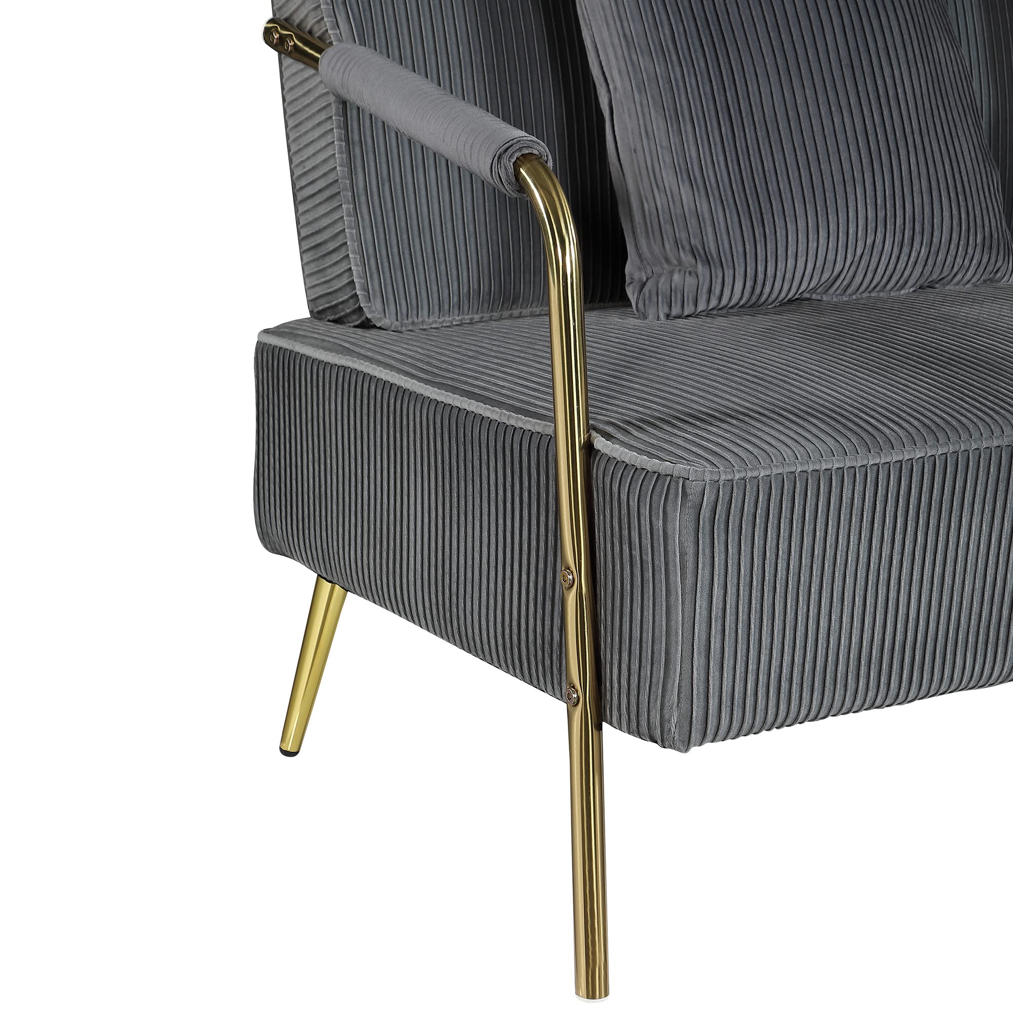 KAIBIJI Velvet Loveseat Sofa Couch,56” Modern Upholstered Sofa Pleated Velvet Loveseat Comfy 2 Seater Small Sofa Couch with Gold Metal Legs for Bedroom Living Room Small Spaces (Grey)