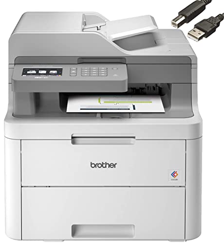 Brother MFC-L3710CW Compact Digital Color All-in-One Laser Printer, Wireless Printing, Print Scan Copy Fax, 19 ppm, 250-sheet, Built-in Wireless, 600x600DPI, 512 MB, Bundle with JAWFOAL Printer Cable
