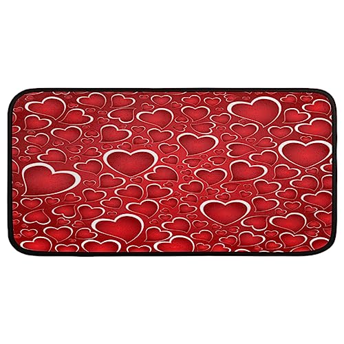 KOBLEN Valentines Day Red Hearts Kitchen Rugs Non Slip Washable Absorbent Kitchen Mats 20x39 inch Cushioned Anti Fatigue Kitchen Floor Mats for in Front of Sink
