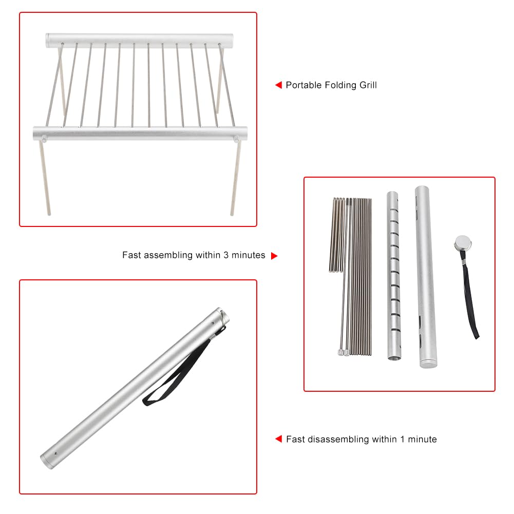 TOPINCN Folding Campfire Grill Grate, Portable Compact Camping Grill Stainless Steel Folding BBQ Tube Outdoor Backpackers for Picnic Garden Cooking 30.7x27.5x21.2cm