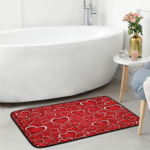 KOBLEN Valentines Day Red Hearts Kitchen Rugs Non Slip Washable Absorbent Kitchen Mats 20x39 inch Cushioned Anti Fatigue Kitchen Floor Mats for in Front of Sink