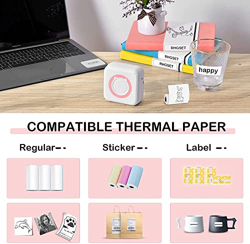 Instaproud - Portable Sticker Printer Mini C15 Pocket Thermal Printer Bluetooth-Compatible Photo Printer Pocket Label Receipt Printer with 10 Rolls Paper for Photos, Memos, Study Notes (pink)