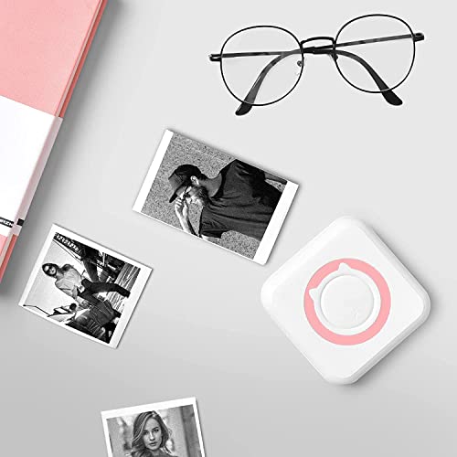 Instaproud - Portable Sticker Printer Mini C15 Pocket Thermal Printer Bluetooth-Compatible Photo Printer Pocket Label Receipt Printer with 10 Rolls Paper for Photos, Memos, Study Notes (pink)