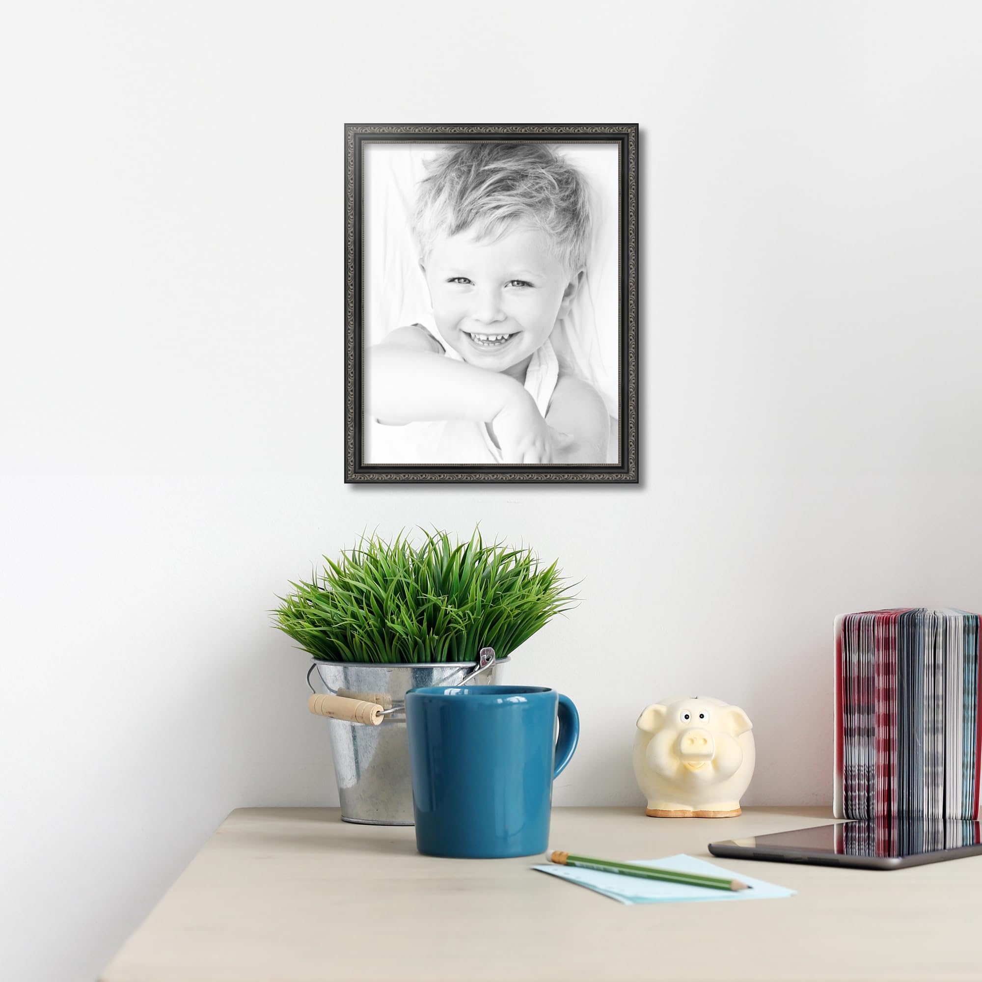 ArtToFrames 16x20 Inch Black Picture Frame, This 1.25 Inch Custom Poster Frame is Antique Black - Comes with Economy Acrylic and Corrugated Backing (WOM5106-16x20)