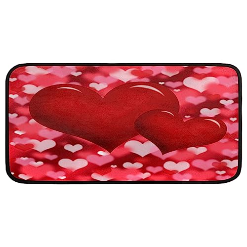 KOBLEN Red Love Hearts Kitchen Rugs Non Slip Washable Absorbent Kitchen Mats 20x39 inch Cushioned Anti Fatigue Kitchen Floor Mats for in Front of Sink