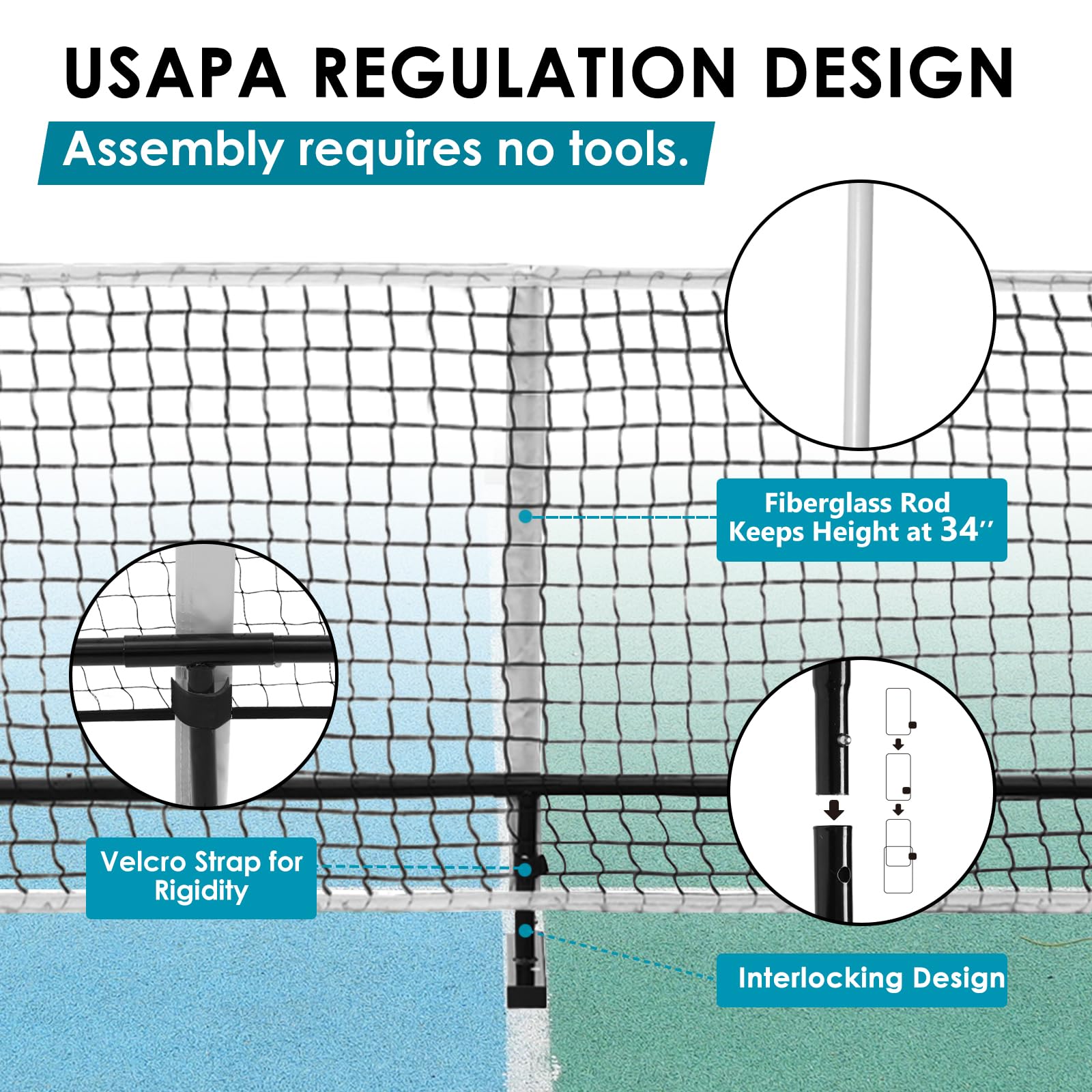 RXUTOTE Portable Pickleball Net Set, 22 FT USAPA Regulation Size for Full Court System Outdoors Driveway Matches, Easy Setup to Experience Competitive Pickle Ball Game Anywhere