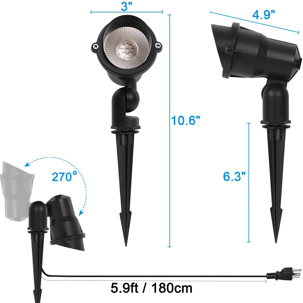 20W Dusk to Dawn Outdoor LED Spotlight Plug in with Photocell Sensor for House Flag Yard Tree Garden, 3000K 1000lm Warm White 120V Landscape Lighting with Stake IP66 Waterproof 5.9ft Cord, 2 Pack